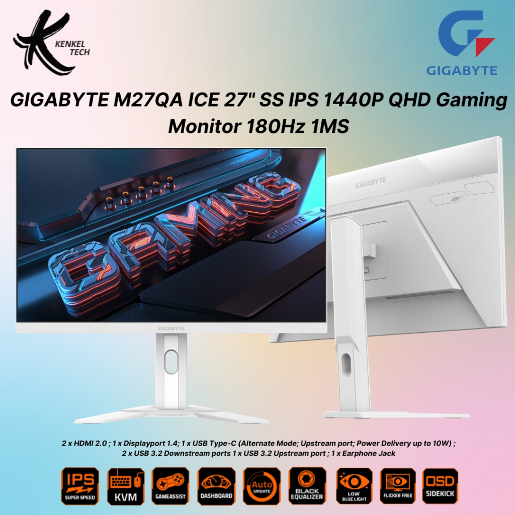 GIGABYTE M27QA ICE 27" 180Hz SS IPS 1440P QHD 2K Gaming Monitor - 1MS ...