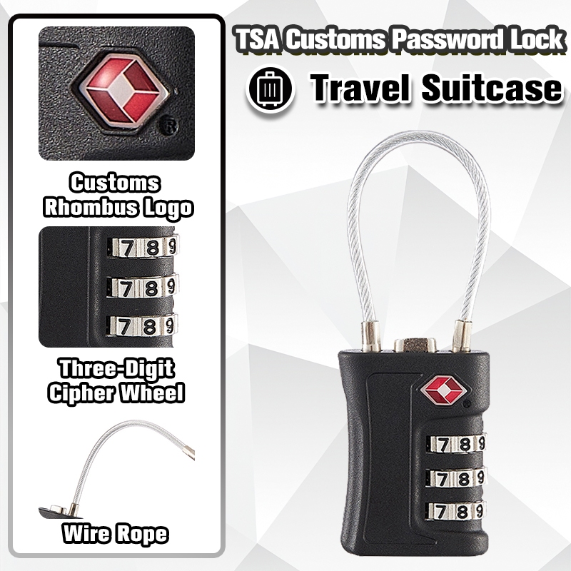 TSA Approved 3-Digit Steel Cable Luggage Lock Anti-Theft Combination ...