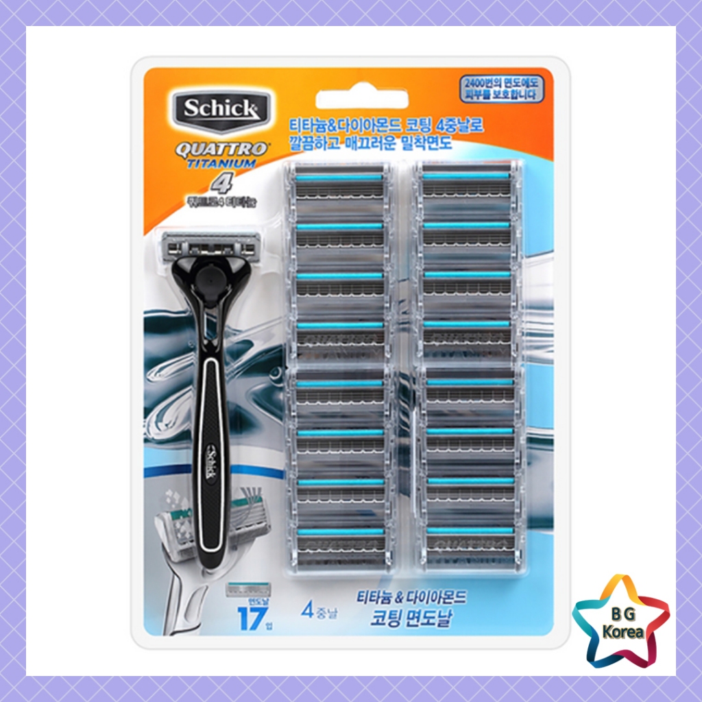 Schick Quattro Titanium Razor with 16+1 Refill Blades / Men's Shaving ...