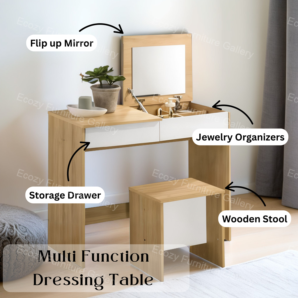 Nordic Dressing Table with Flip up Mirror - Multi-Functional Dressing ...