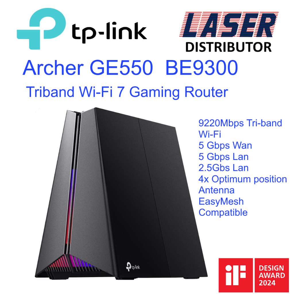 TP-Link Archer GE550 BE9300 Tri-Band Wi-Fi 7 Gaming Router 5G Multi ...