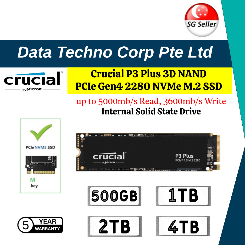 SG READY STOCK - Crucial P3 Plus M.2 2280 NVMe PCIe® Gen4x4 SSD ...