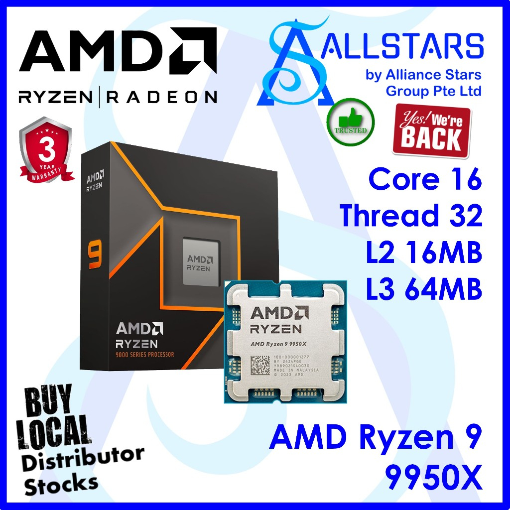 AMD Ryzen 9 9950X AM5 Box Processor (Core 16, Thread 32, 80MB Cache ...
