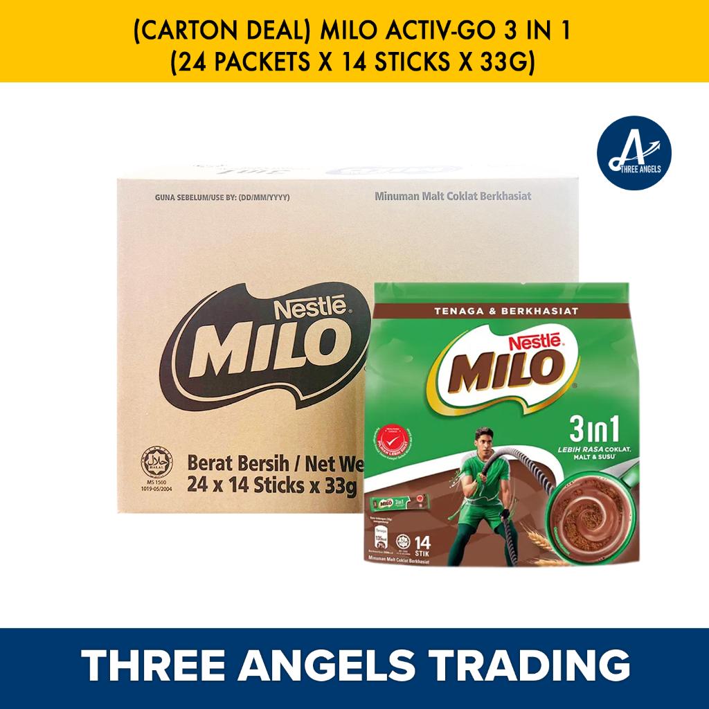 (Carton Deal) Milo Activ-Go 3 in 1 (24 packets x 14 sticks x 33g ...