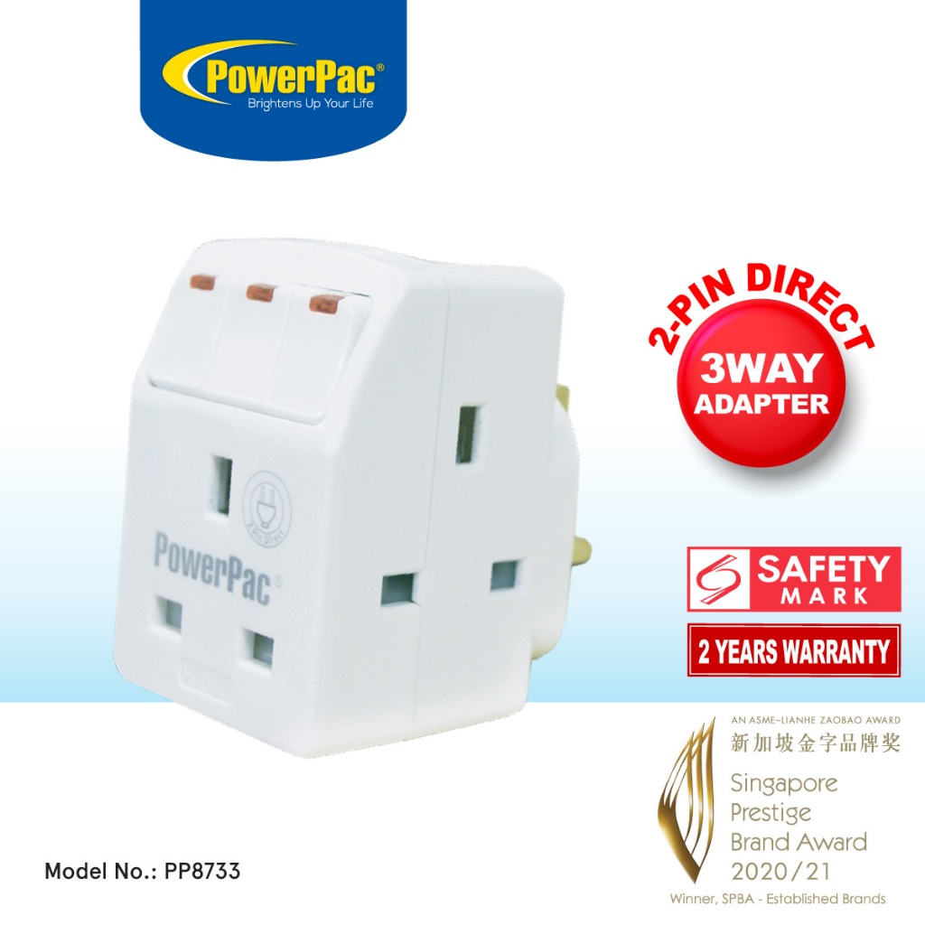 PowerPac PowerPac 3 Way Multi Adaptor with Switch & Neon For 2 pin & 3 ...