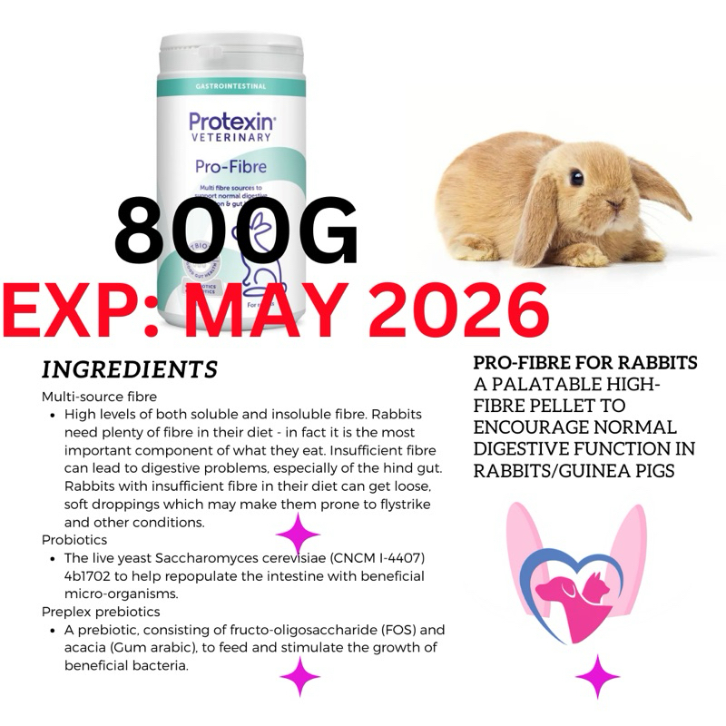 Protexin Pro-Fibre Profibre Gut Probiotic Pellet for Rabbits / Guinea ...