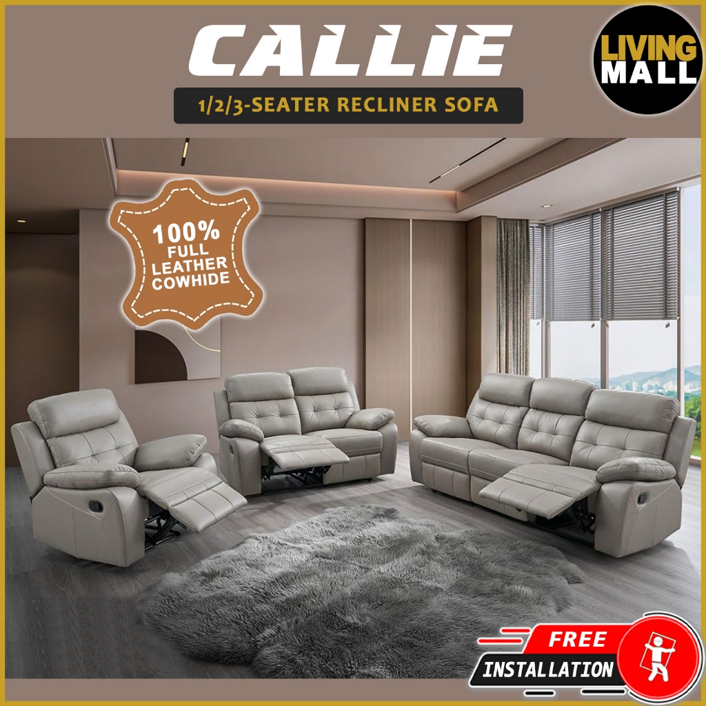 Living Mall Callie 1/2/3-Seater Full Leather Cowhide Sofa All Seat ...