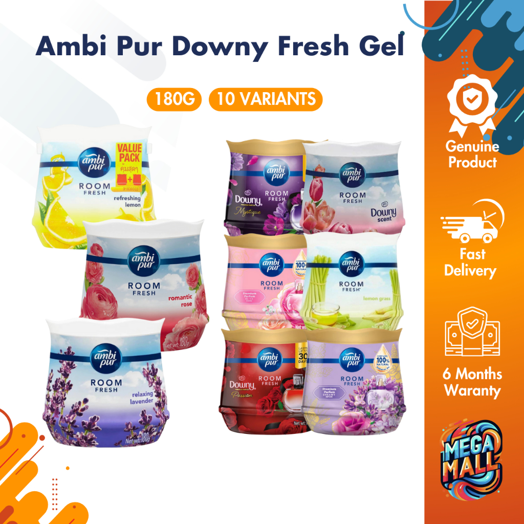 Ambi Pur Downy Fresh Gel 180g - Luxurious Room Freshener, Captivating Aroma, Premium Scent ...