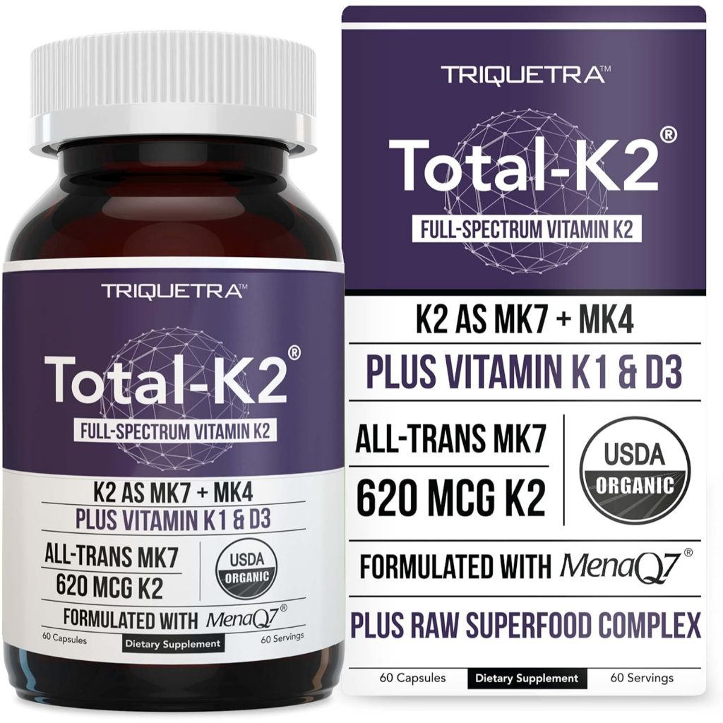 Total K2® | Vitamin K2 as MK7 & MK4 | Plus K1 & Vitamin D3 Cofactor 60 Capsules 620 mcg K2 per ...