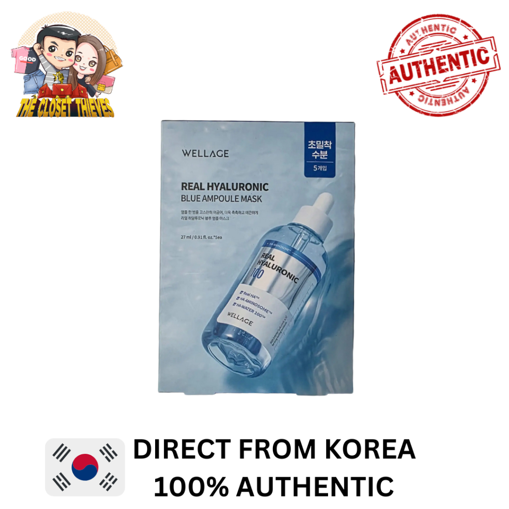 Wellage Real Hyaluronic Blue Ampoule Mask (27ml*5pcs/Box) | Shopee ...