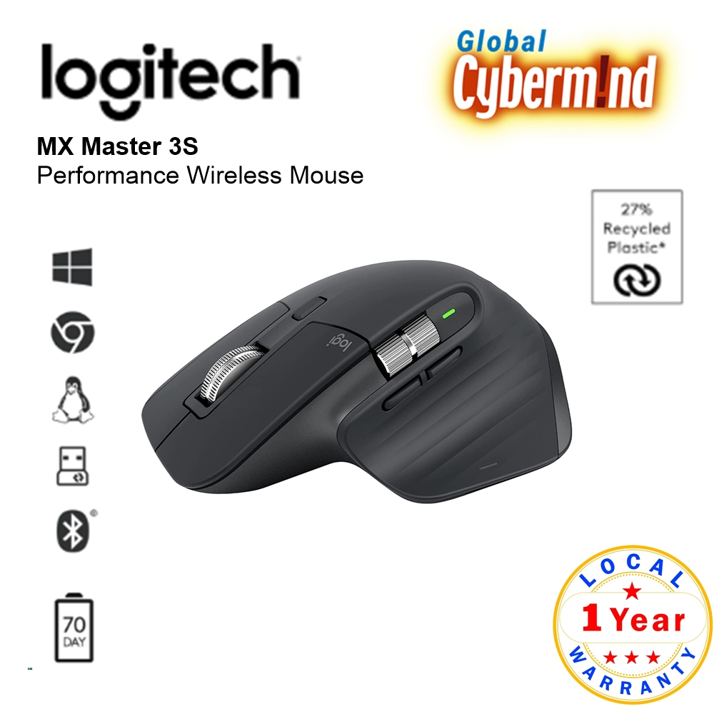 Logitech MX Master 3S Performance Wireless Mouse (Graphite / Pale Gray ...
