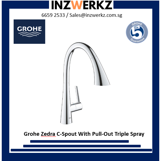 Grohe Zedra C-Spout With Pull-Out Triple Spray 32294002 | Shopee Singapore