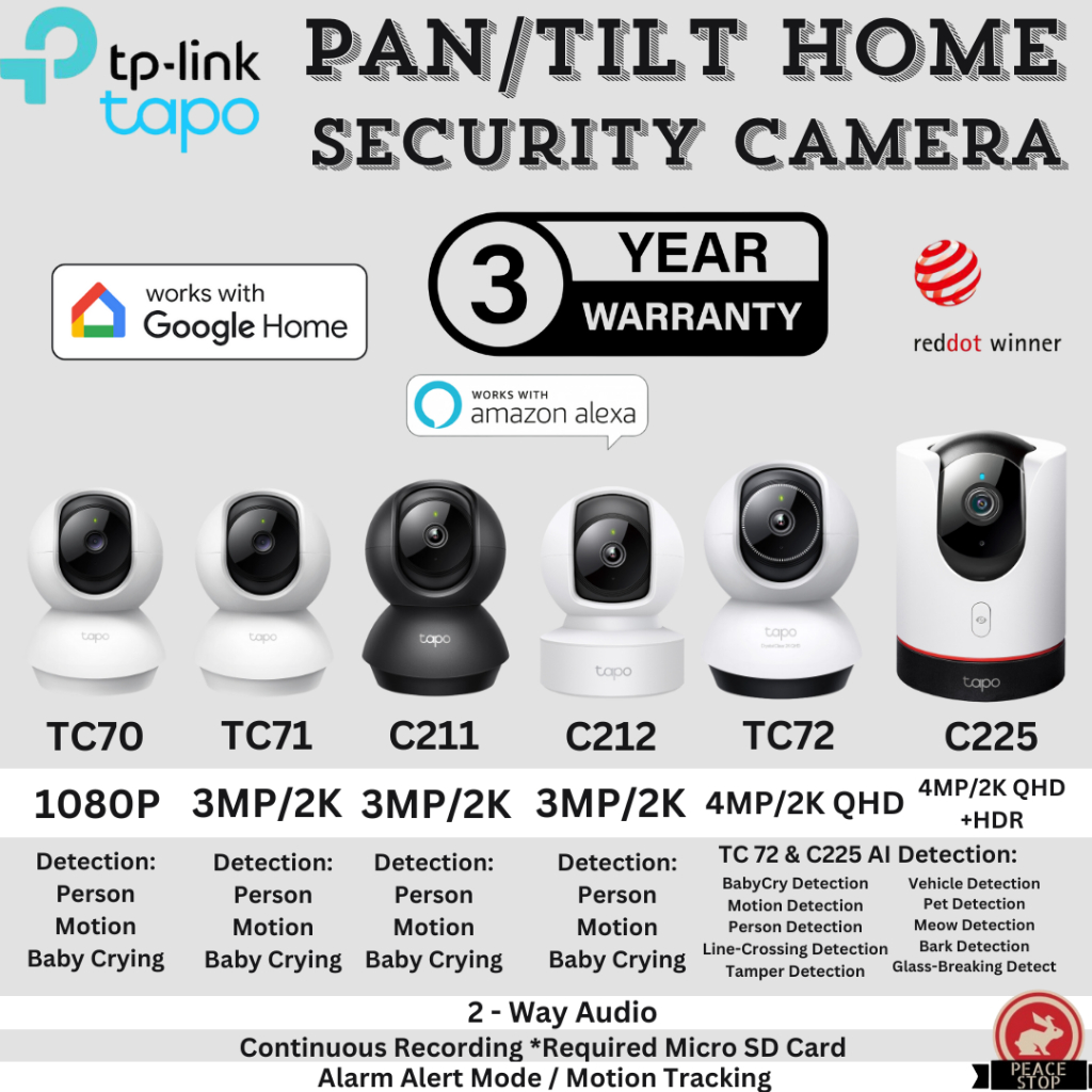 Local Warranty - TP-Link Tapo Camera 360 Pan Tilt CCTV Home Security Wi-Fi Camera Smart App TC70 ...