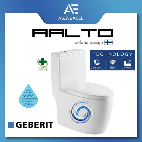 AALTO AL8090 WHITE DOUBLE VORTEX TECHNOLOGY ONE PIECE TOILET BOWL | Shopee Singapore