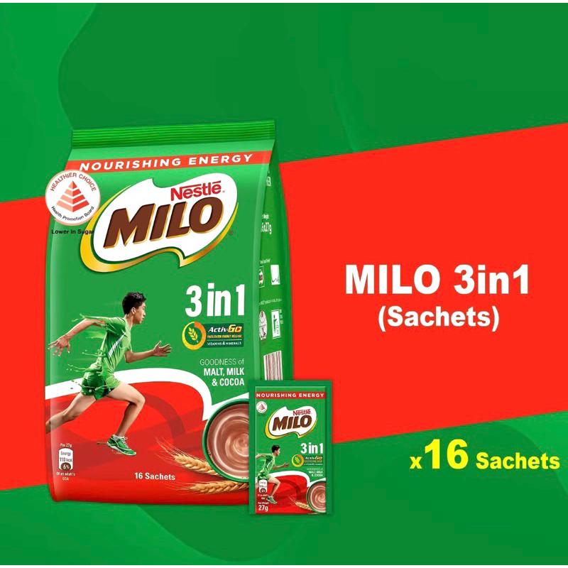 Milo 3 in 1 Chocolate Malt Powder With Milk (16 sachets) | Shopee Singapore