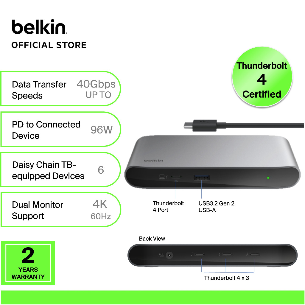 Belkin INC013qcSGY Connect Thunderbolt 4 5-in-1 Core Hub (macbook,TB4 ...