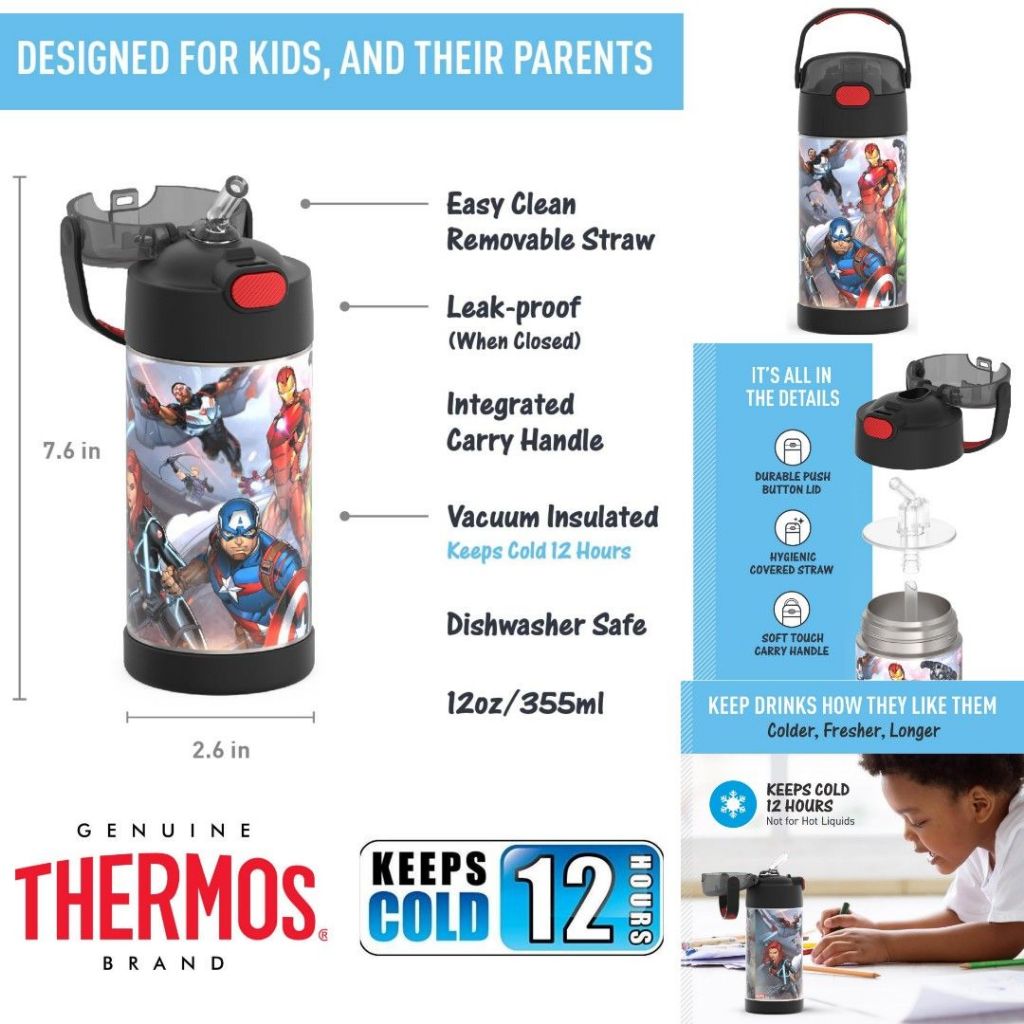 Thermos Funtainer 12 Oz Disney Avengers Marvel Captain America Stainless Steel Vacuum Insulated ...
