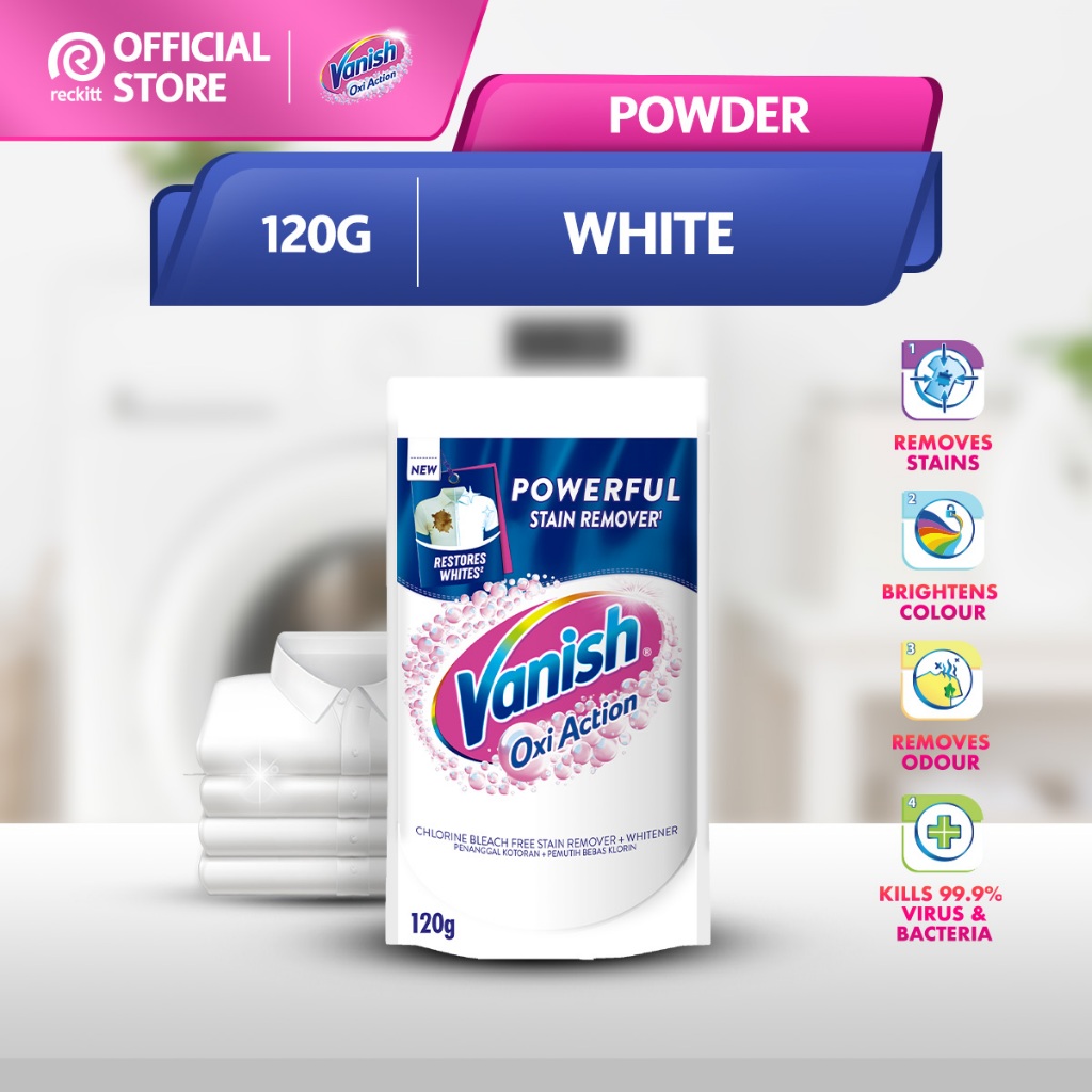 Vanish Stain Remover Detergent Powder White Oxi Action (120g) | Shopee ...