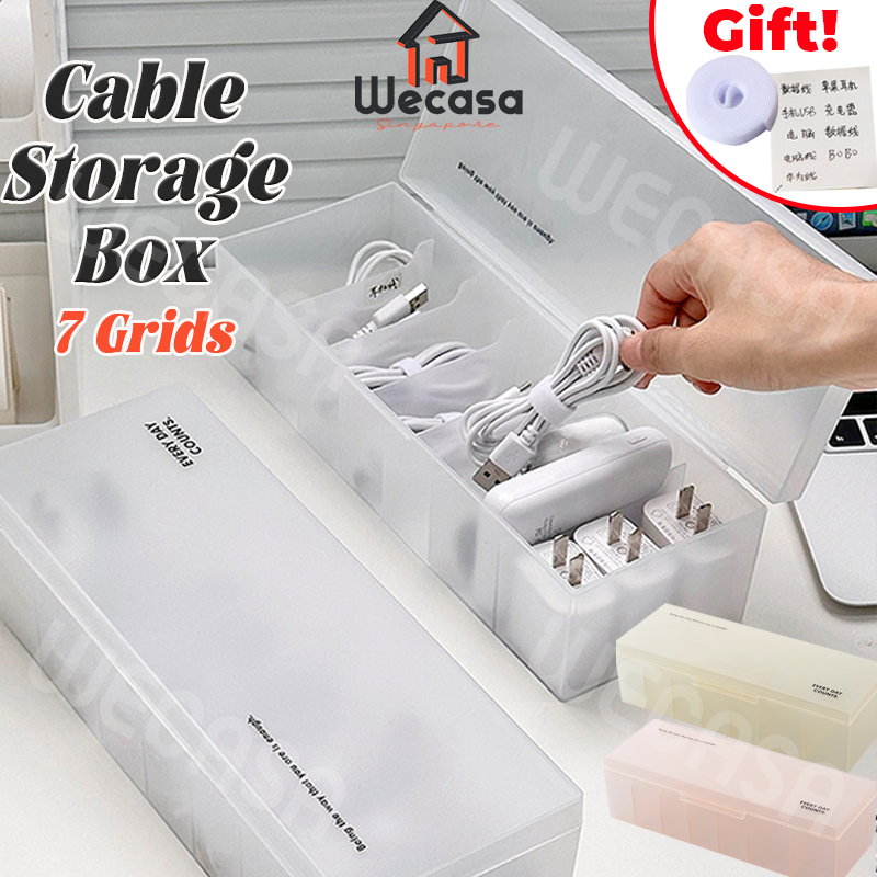 [SG] 7 Grids Cable Organizer Box White Wire Storage Box Cable ...
