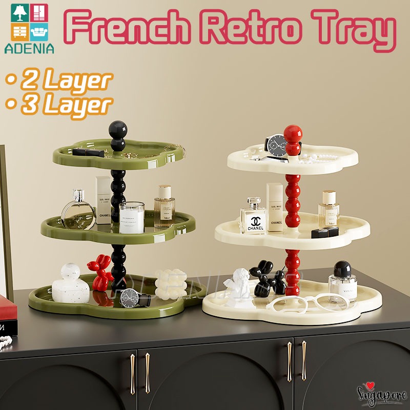 【SG】French Retro Tray 3 Layer Entrance key Storage Ornament Entry Tray ...