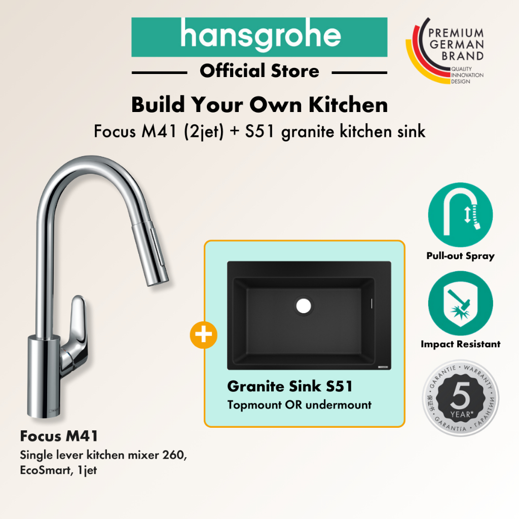 hansgrohe kitchen bundle | Focus M41 (2jet) + Sink | Kitchen tap 240mm ...