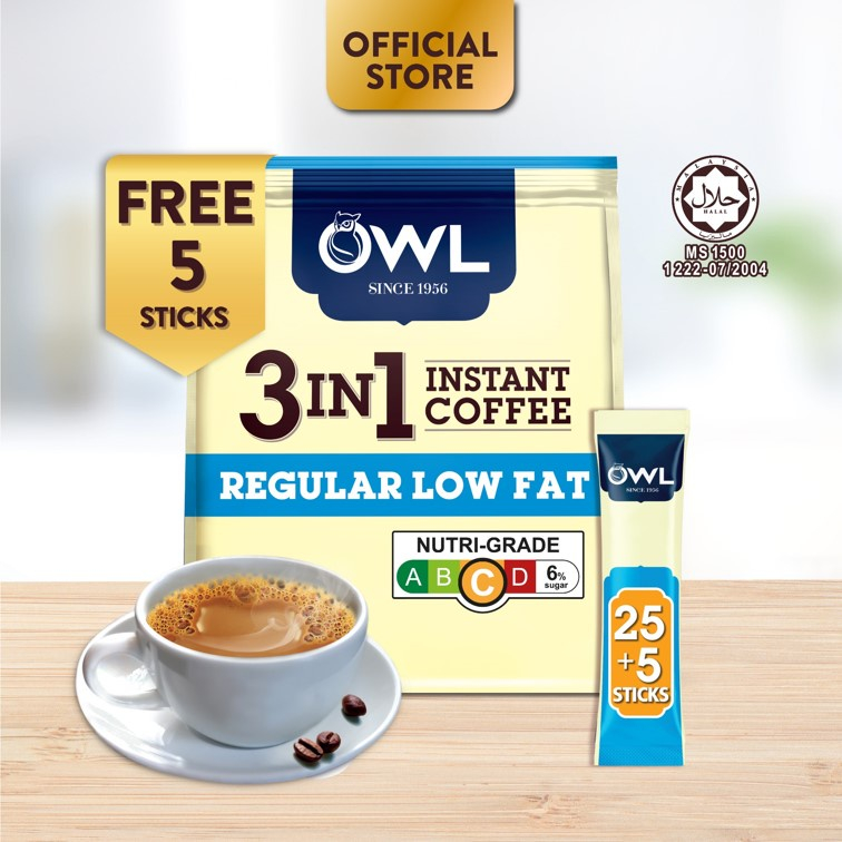 OWL Regular Low Fat Instant 3in1 Coffee, 30 sticks (Expiry: Oct 2025 ...