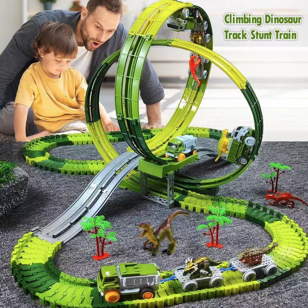 [SG] Dinosaur and Car Track Playset for Kids Educational DIY Electric ...