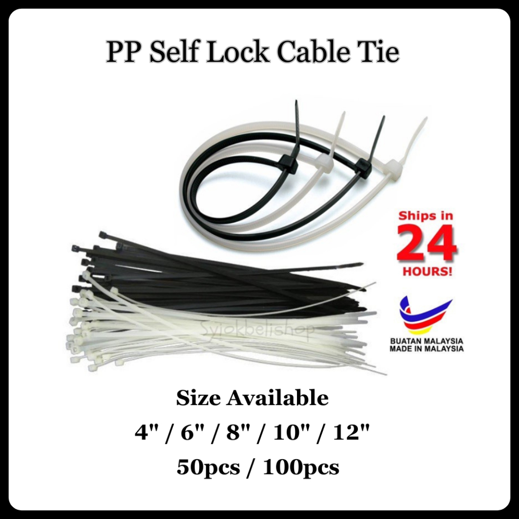 Cable Tie PP Self Locking Zip Black White (50Pcs / 100Pcs) | Shopee ...