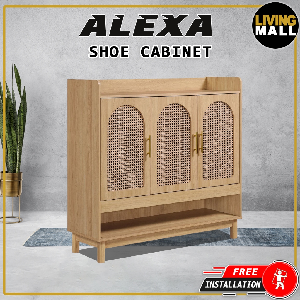Living Mall Alexa Shoe Cabinet Rattan Design / 3 Door Shoe Cabinet ...