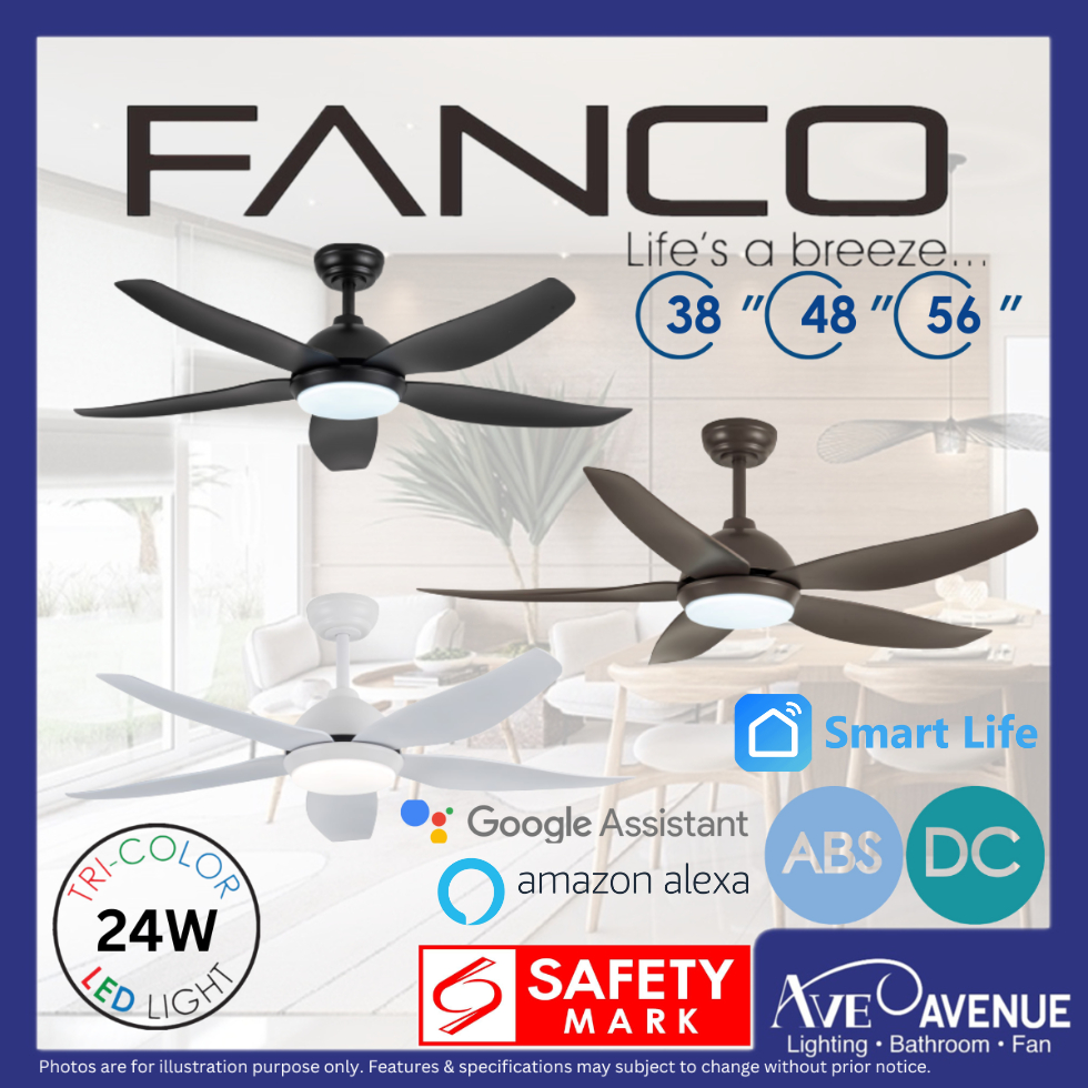 FANCO Galaxy-5 DC Motor Ceiling Fan with 3 Tone LED Light Kit and ...
