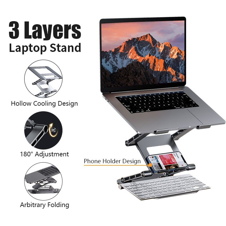 [SG] 3 Layers Metal Foldable Laptop Stand Computer Stand Notebook Stand ...