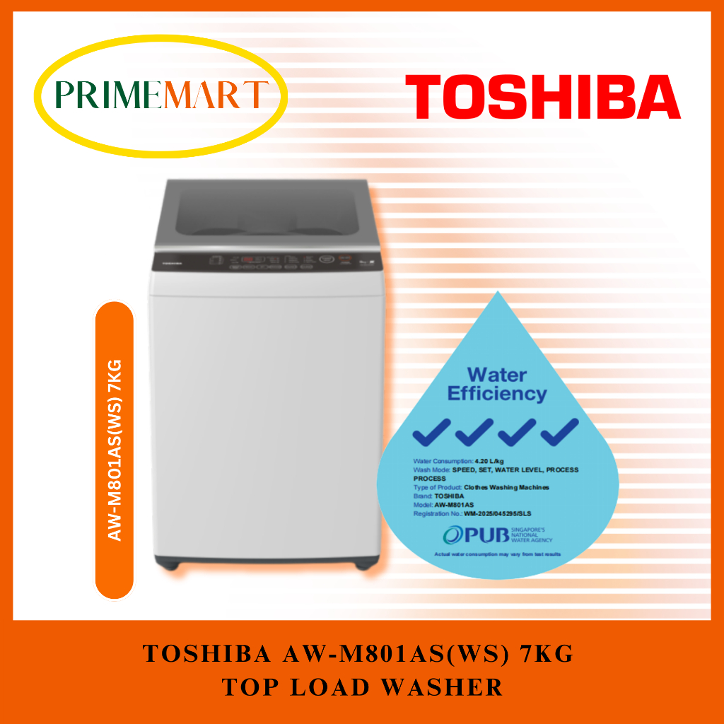 TOSHIBA AW-M801AS(WS) 7KG TOP LOAD WASHER + 2 YEARS WARRANTY | Shopee Singapore