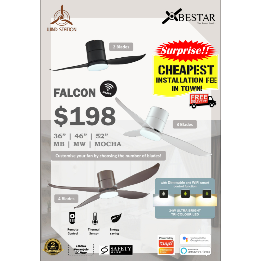 [FREE DELIVERY] BESTAR Wifi CEILING FAN- FALCON 36in/46in/52in DC Motor ...