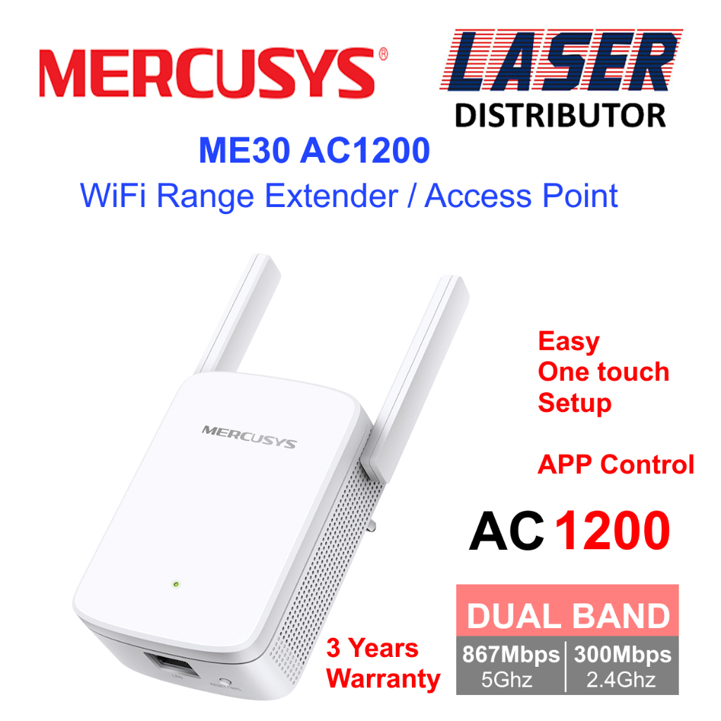 Mercusys ME30 AC1200 Dual Band WiFi Range Extender | Shopee Singapore