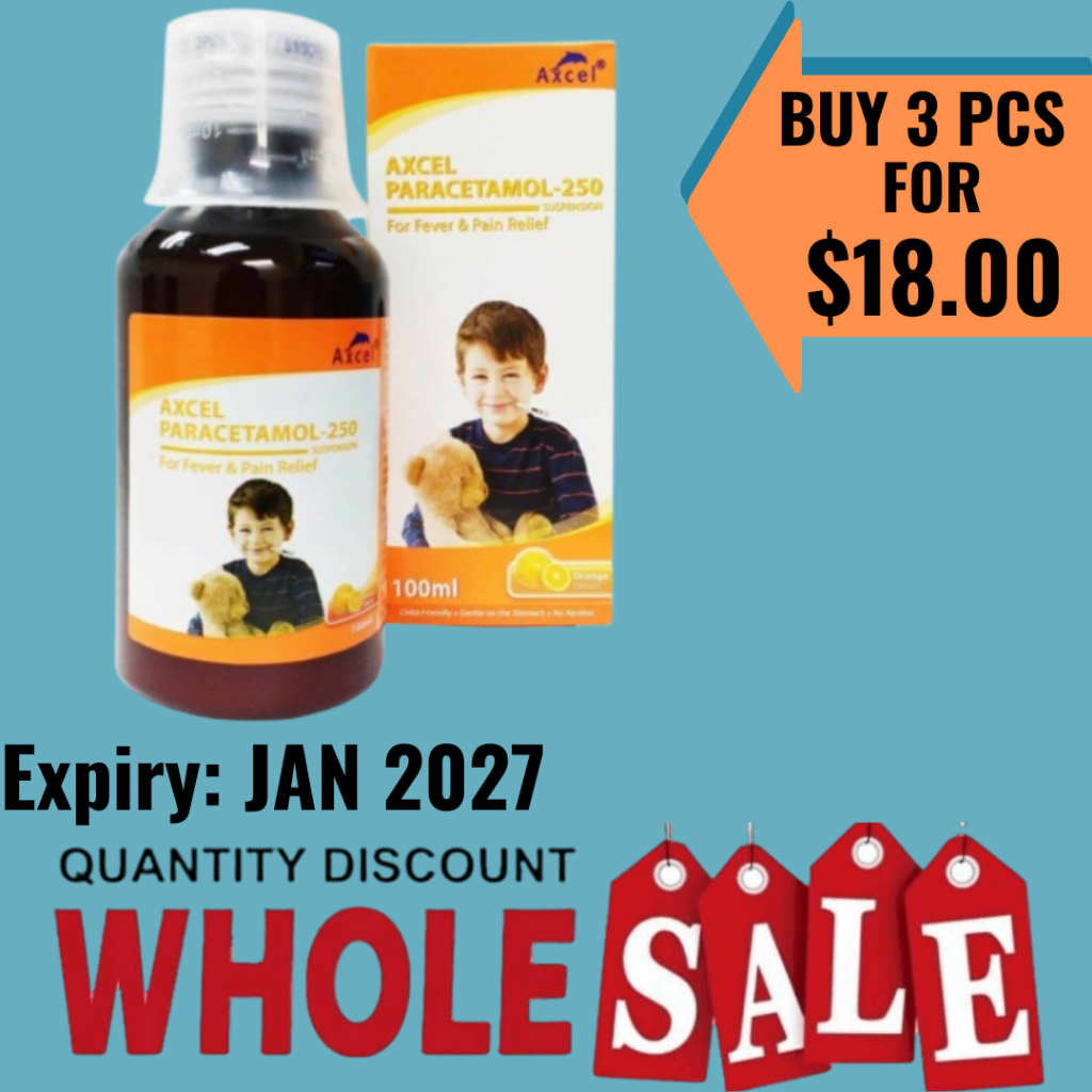 [PharmCare] Axcel Paracetamol 100ml 250mg/5ml Syrup (Orange) Fever Pain ...