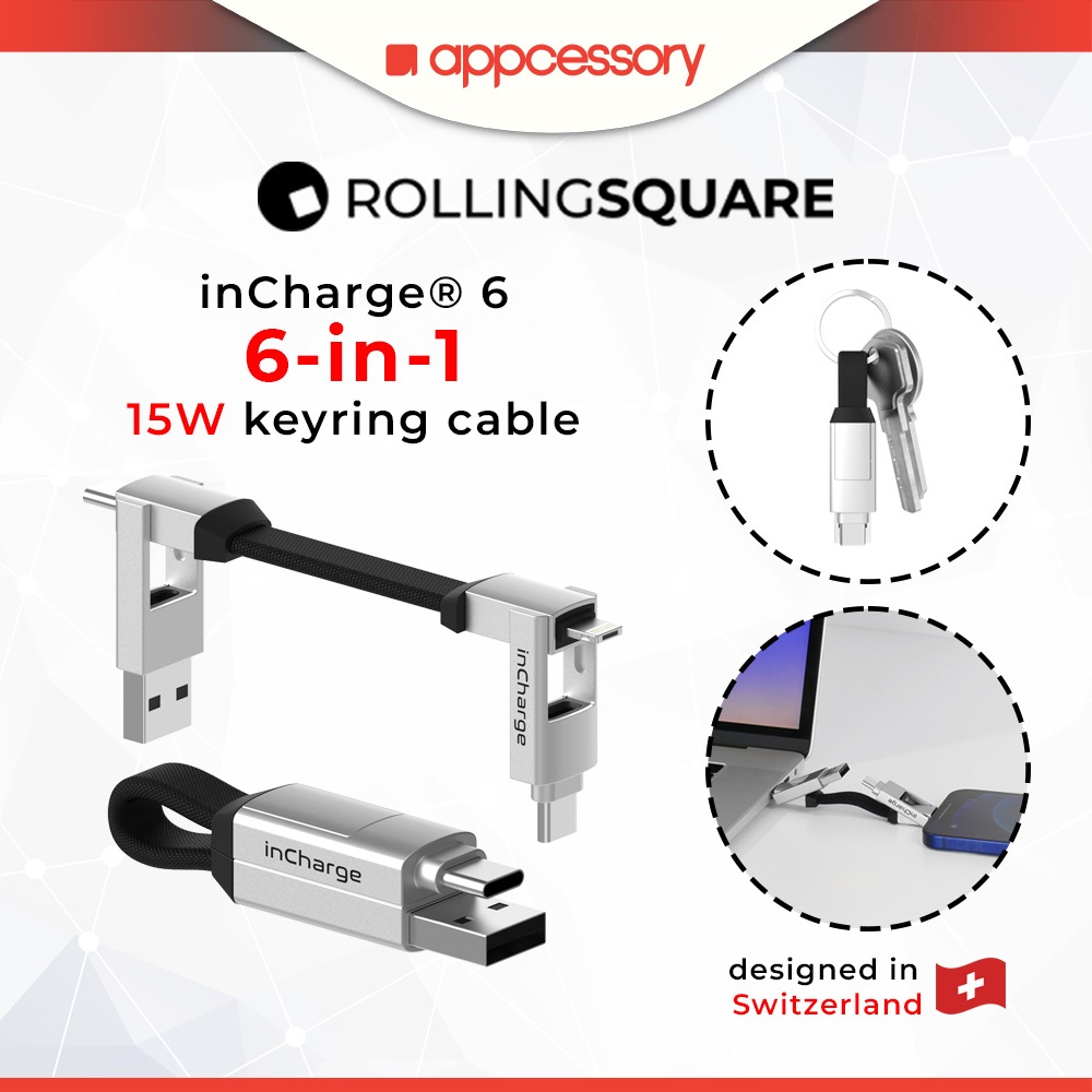 Rolling Square inCharge 6, 6-in-1 Multi Charging Keyring Cable 15W USB ...