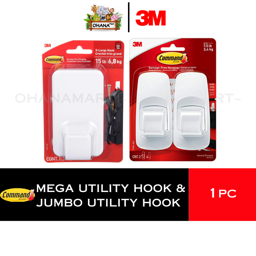 3M Command™ Jumbo Hook Value Pack 2's / 17011 Mega Utility Hook 1's ...