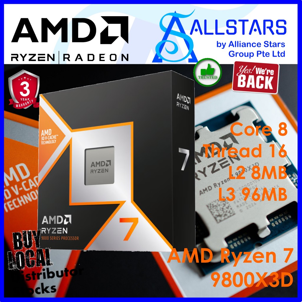 AMD Ryzen 7 9800X3D AM5 Box Gaming Processor (Core 8, Thread 16, Base ...
