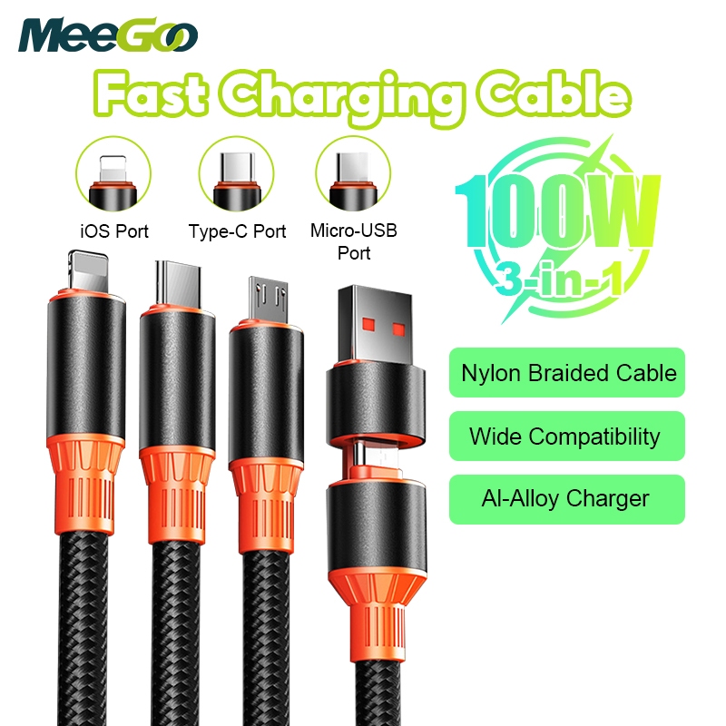 MeeGoo 100W Fast Charge Type-C to Type-C 3 in 1 Type-C Cable For ...