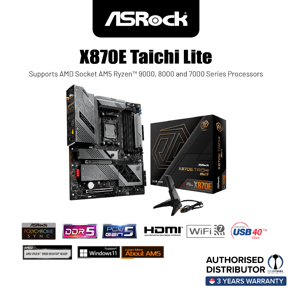 ASROCK AMD X870E Taichi Lite Ryzen Socket AM5 DDR5 DIMMs 8200 256 GB ...