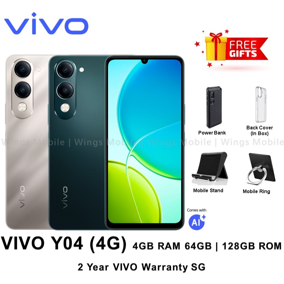 VIVO Y04 4G | Y04 | 4+4GB RAM + 128GB ROM | 2 Years Vivo Singapore ...