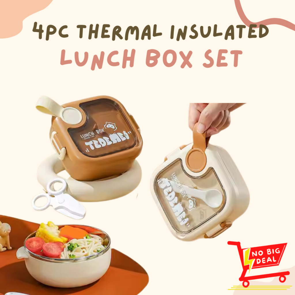 4pcs Stainless Steel Insulated Lunch Box Set with Spoon, Scissors ...