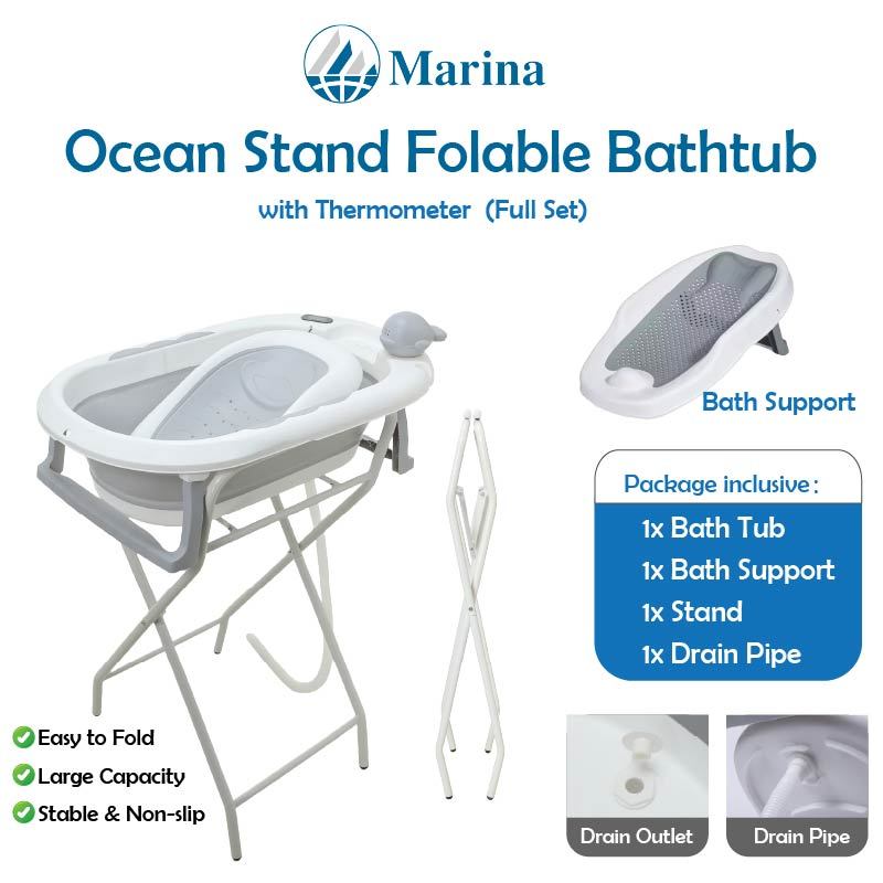 OCEAN Stand Foldable Bathtub with Thermometer/Bath Seat + Drainpipe ...