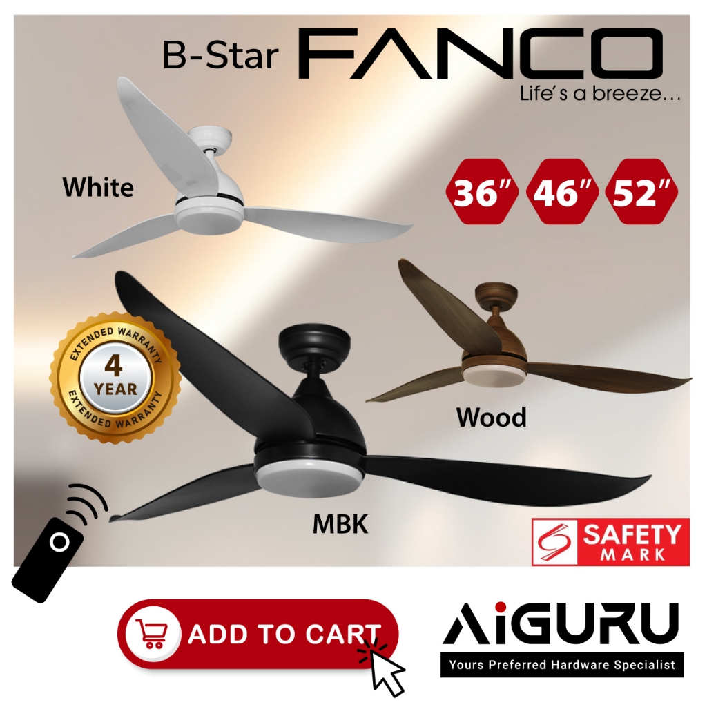 FANCO B-STAR DC Ceiling Fan | 3-Tone LED Light + Remote Control ...
