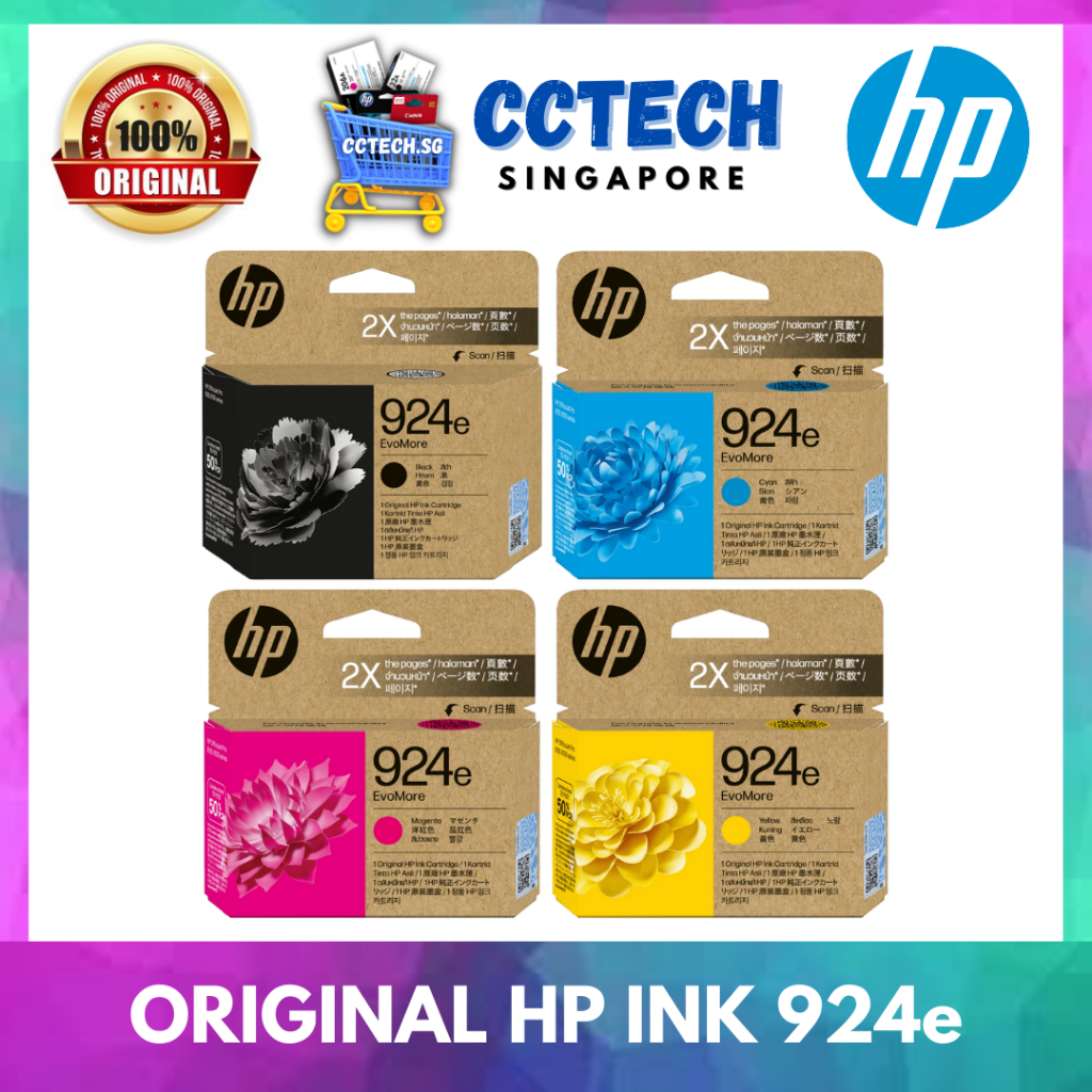 ORIGINAL HP 924e EvoMore Ink Cartridge Black Cyan Magenta Yellow - SG ...