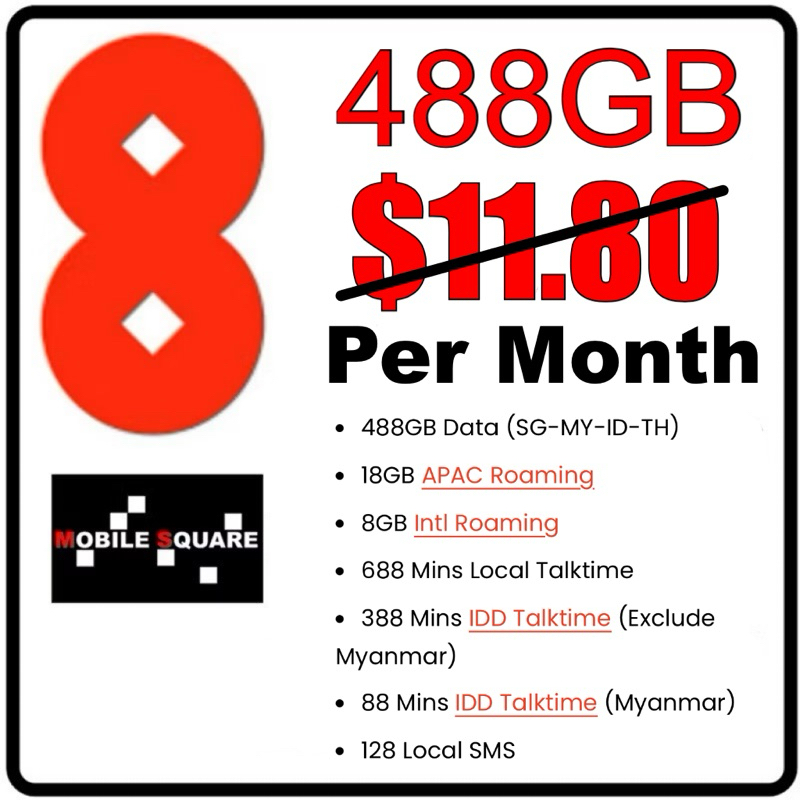Eight Telecom $11.80 Plan (488GB) Renewal 30 Days !! NOT MAIN BALANCE ...