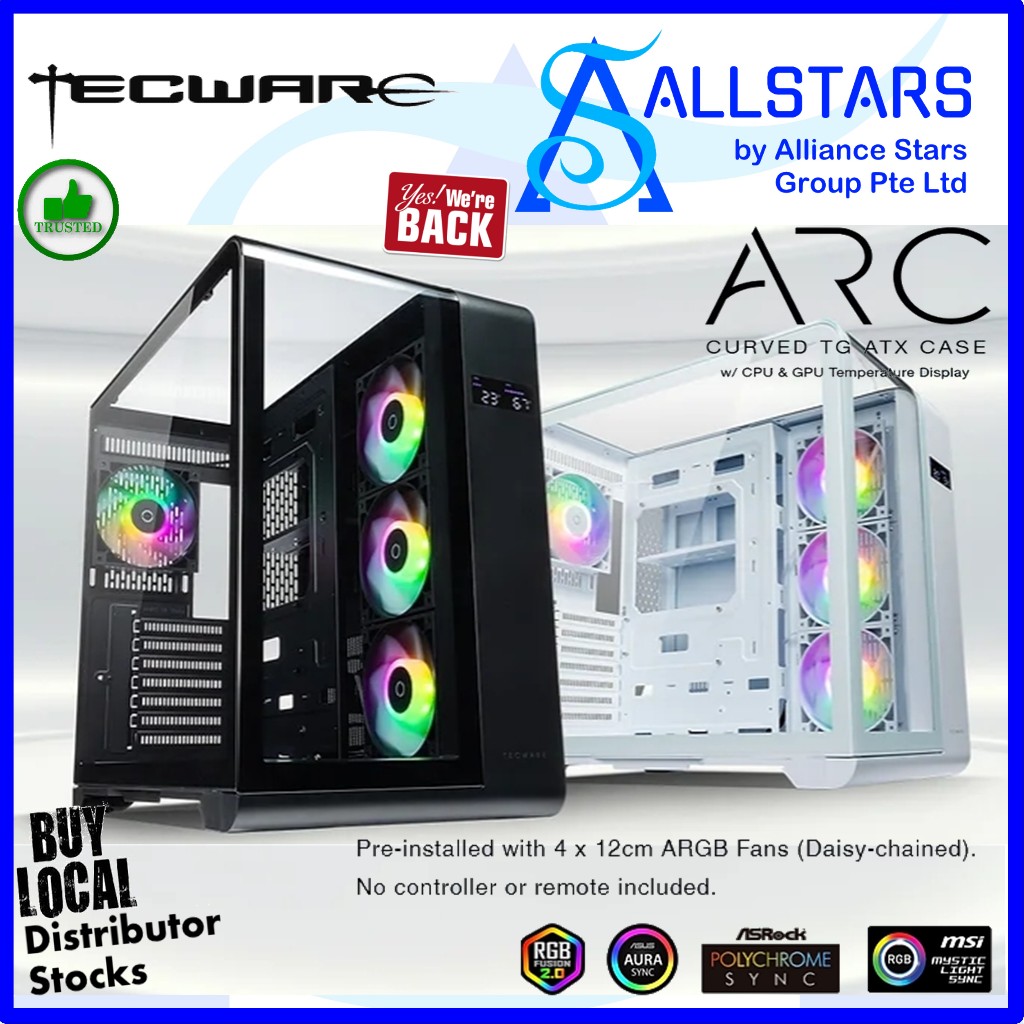 Tecware ARC Curve TG ATX Chassis (4 ARGB fans included) / CPU & GPU ...