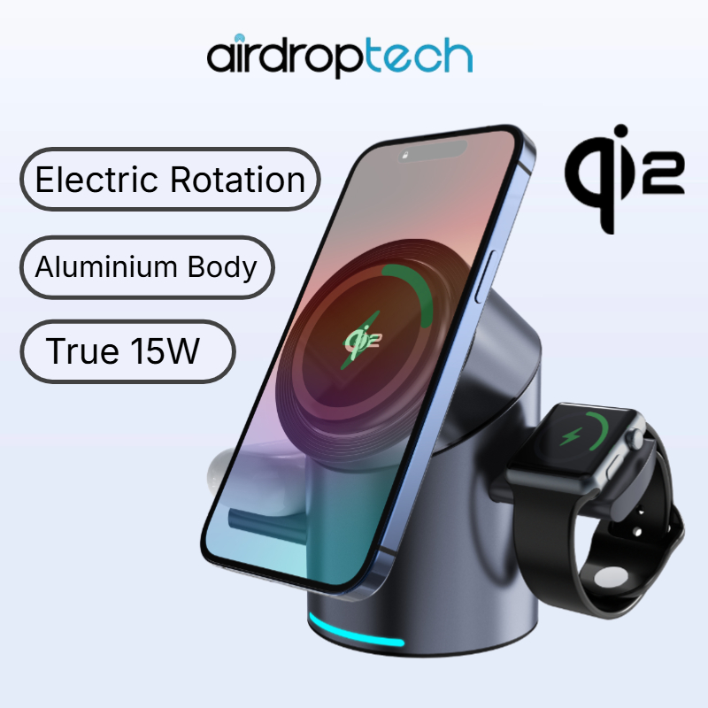 AIRDROPTECH 20W Qi2 Wireless Charger Stand 3 in 1 Charging station for ...