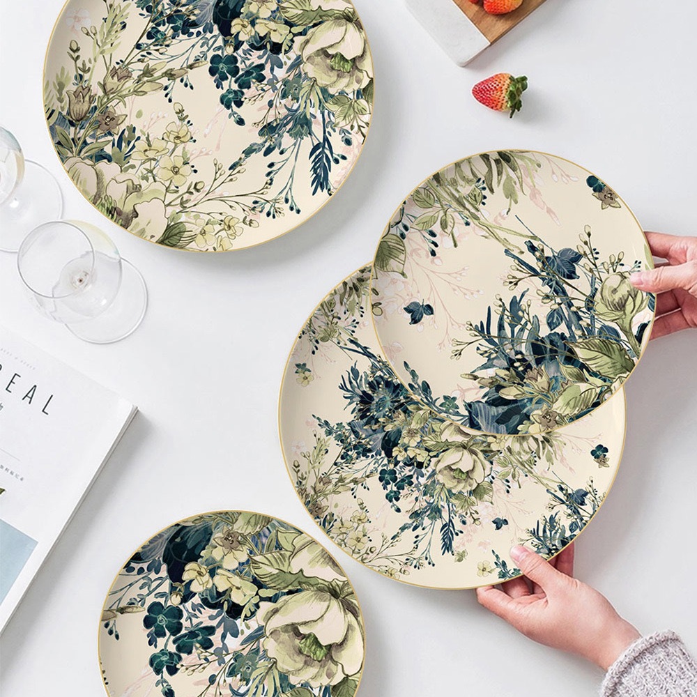 【SG Stock】8-inch Floral Ceramic Tableware Flat Deep Dish Dinner Plate ...