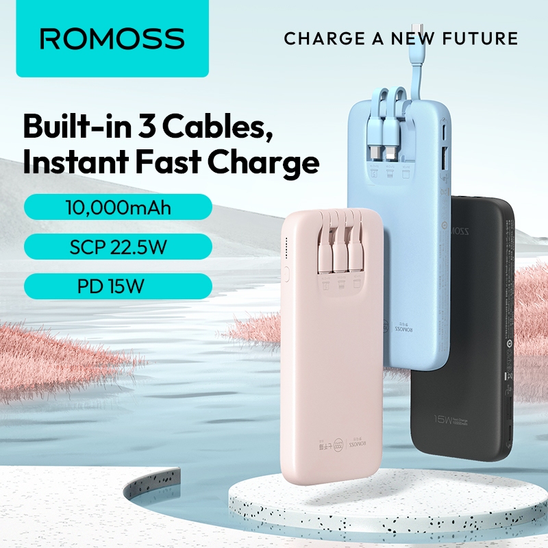 ROMOSS PHC10 10000mAh Power Bank Built in Lightning / Type-C / Micro ...